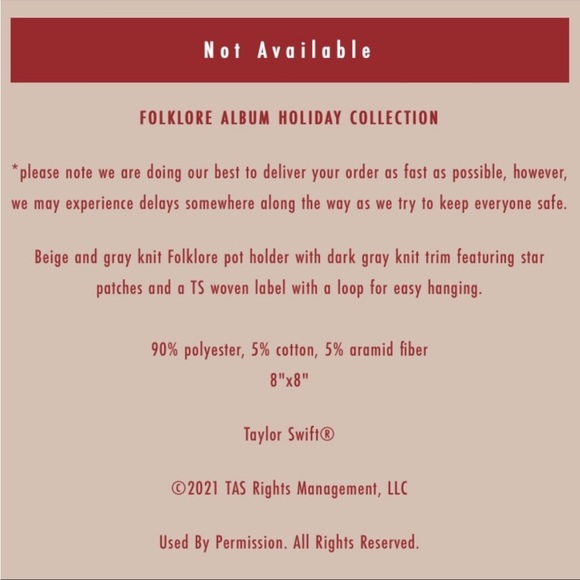 Taylor Swift | Accessories | New Taylor Swift The Cardigan Pot Holder ...